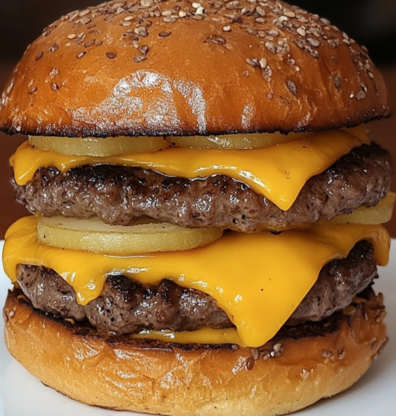 Triple Smashed Burger with Cheese, Onion, and a Freshly Baked Potato ...